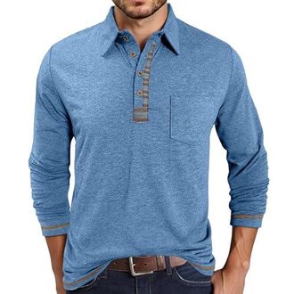 Generic Polo &agrave; manches longues pour homme, coupe ajust&eacute;e, d&eacute;contract&eacute;, business, confortable, respirant, tissu m&eacute;lang&eacute;, avec poche de poitrine pour le quotidi