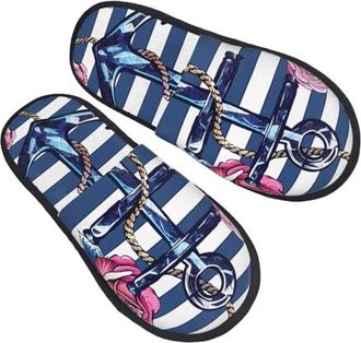 Generic Anchor Roses Nautique Pantoufles Moelleuses Chauds Pantoufle Antidérapants Chaussons Pour Extérieur Femme Intérieur L