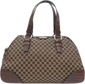 Celine Pre-owned Sac Boston en Toile et Cuir de Veau - Femme - Pre-owned - Brun - Taille: ONE Size