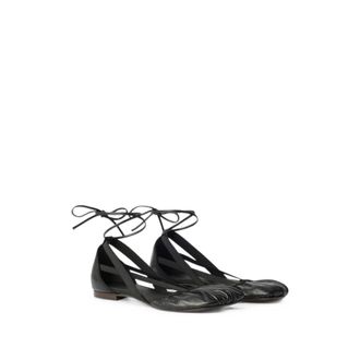 Christophe Lemaire Gathered Toe Goat Leather Ballerina Flat - Black