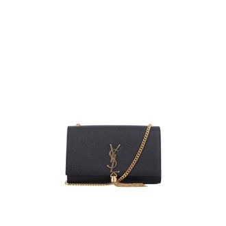 Saint Laurent Kate - Kleine Servietten-Schultertasche aus genarbtem Leder mit Quaste