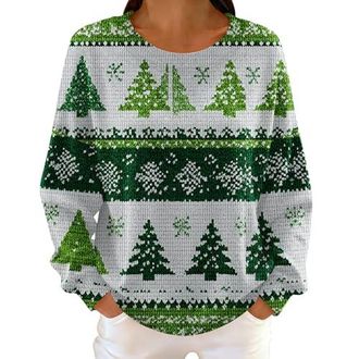 Generic Pull de Noël pour femme - Imprimé de Noël rétro - Pull surdimensionné à col rond - Pull tricoté à manches longues pour femme, vert clair, XXL