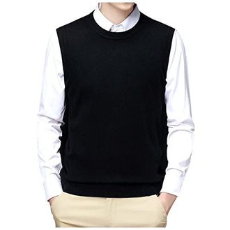 Generic Gilet sans manches pour homme - Col rond - Pull sans manches - Coupe ajust&eacute;e - Pull en tricot sans manches - D&eacute;bardeurs d&eacute;contract&eacute;s, Noir, 3XL