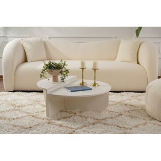 Hanah Home Hanah Home - Table Basse Gigogne Ronde Bois en Blanc, Deux Pi&egrave;ces, 90x30x60 cm et 85x35x30 cm, Design Polyvalent, Pour Salon ou Bureau