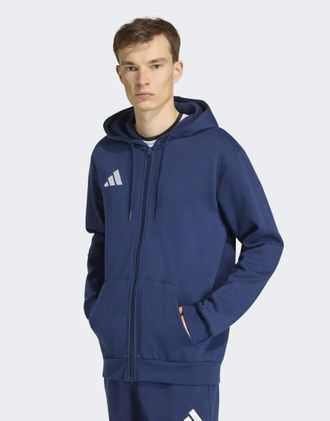 adidas adidas Performance - Entrada26 - Sweat &agrave; capuche avec fermeture &eacute;clair - Bleu marine &eacute;quipe 2 /blanc