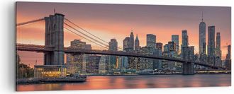 Arttor Panorama Bilder auf Leinwand New York Br&uuml;cke Nacht Leinwandbild 140x50cm Wandbilder Dekoration Wohnzimmer Schlafzimmer K&uuml;che Gro&szlig; XXL Wanddeko Bild Wa