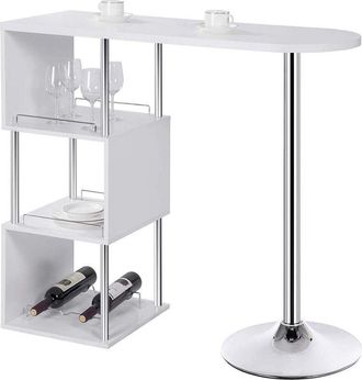 Woltu Bartisch Stehtisch Bistrotisch Bartheke Tresentisch, mit 3 Ablagefl&auml;che, mit Weinregale, Metall, mdf, Wei&szlig;, 113x40x105cm(BxTxH) - Woltu