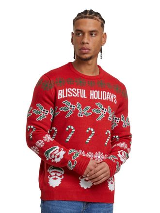 Only & Sons Herren Onsxmas Reg 5 Allover Crew Knit Strickpullover, Pompeian Red/Detail:Blissful, Medium