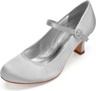 Generic Femme &Eacute;l&eacute;gant Chaussures De Mari&eacute;e Et&eacute; Rond Talons Bas Mariage Soir&eacute;e Chaussures Femmes 6.5Cm,Argent,39 EU