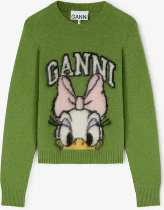 Ganni x Disney Pull bross&eacute; vert Daisy Duck - Taille S Minced Herb - Pour Femme