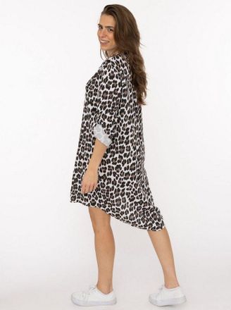 Zwillingsherz Blusentop Rom Turn-Up &Auml;rmel, V-Neck. Leo-Muster, Musselin