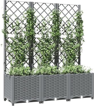 tidyard Pflanzkübel mit Spalier Gartenspalier Pflanzgefäß Rankhilfe Pflanzkasten Blumenkübel Hochbeet Blumenkasten Übertopf Box Hellgrau 120x40x136 cm Polypro