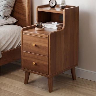 Generic Moderner Nachttisch Aus Walnussholz Mit Zwei Schubladen Und Holzbeinen for Schlafzimmer, Wohnzimmer, Hotel, 19,7 X 15,7 X 24 - 1 Stück(Walnut,11.8 L x