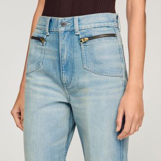 Sandro Jean droit coton d&eacute;lav&eacute; zipp&eacute;