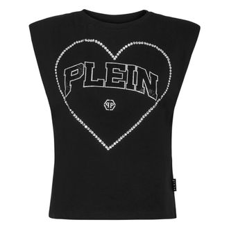 Philipp Plein Femme, Tops, Noir, Taille: 42 FR Strass Tank Top Heart