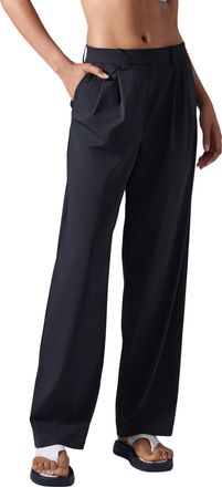 Yvette Sports Damen Weite Anzughosen mit Vier Taschen,Locker Freizeithose weitem Beinschnitt, Schwarz,S