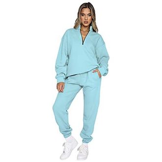 Generic Ensemble de salon pour femme - 2 tenues - Ensemble de costumes &agrave; manches longues et pantalon taille haute pour le travail - Surv&ecirc;tement de sport pour 