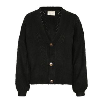 Cream Schwarzer Strick-Cardigan mit Puff&auml;rmeln - - Knitwear - Damen - Schwarzk - L/XL