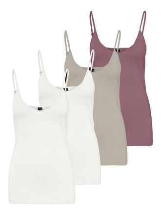 Vero Moda Damen VMMAXI My Soft V Singlet GA 4PACK, 2X White Alyssum, Chateau Gray, Mesa Rosa, XXL