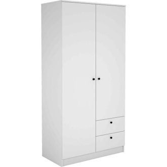 PEGANE Placard armoire meuble de rangement de 2 portes et 2 tiroirs coloris Blanc - Hauteur 200 x Longueur 100 x Profondeur 51 cm