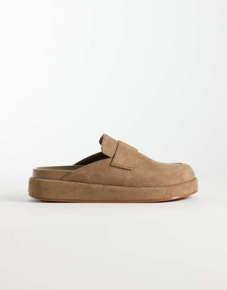 schuh Tiramisu - Mules im Loafer-Stil aus Wildlederimitat in Taupe mit flacher Plateausohle-Neutral