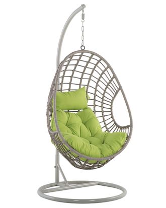 Beliani Polyrattan Hängesessel mit Gestell Stahl beige Eiform Kissen grün Boho Arpino