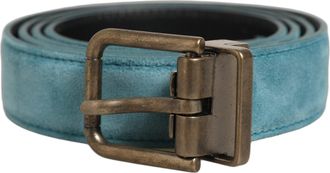 Dolce & Gabbana Suede with Brass-Tone Buckle Belt - Blue