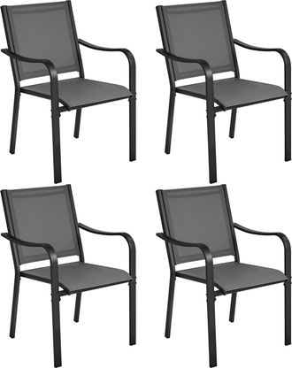 Yaheetech 4er-Set Gartenst&uuml;hle Stapelbar Esszimmerstuhl Gartenstuhl Witterungsbest&auml;ndig Armlehnst&uuml;hle f&uuml;r Garten/Terrasse/Hof bis 136 kg Belastbar Grau