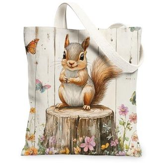 Generic Sac fourre-tout en toile d&eacute;cureuil printanier pour le shopping, 33 x 38,1 cm, sac d&eacute;picerie r&eacute;utilisable pour femme, motif animal, peinture de voyage,