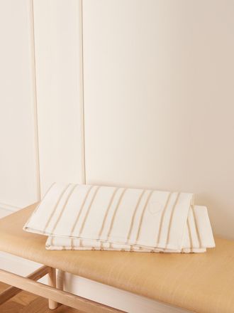 Brunello Cucinelli Strandtuch Aus Gestreiftem Baumwollfrottee Mit Stickerei - Wollwei&szlig;