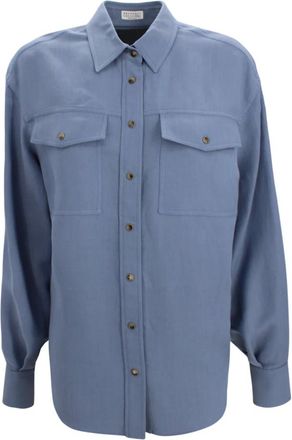 Brunello Cucinelli Femme, Blouses et Chemises, Bleu, Taille: 42 FR Fluid Twill Shirt