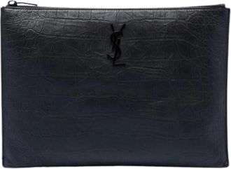 Saint Laurent Pre-owned Embossed Leather Clutch - Femme - Pre-owned - Noir - Taille: ONE Size