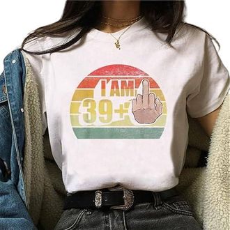 Keephen 40&egrave;me Anniversaire T-Shirts Femmes 40 Ans Anniversaire Dr&ocirc;le Lettre Impression 3D T-Shirt &Eacute;t&eacute; Casual Manches Courtes Tee Tops