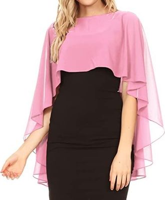 Sakkas 1921 -Anya femmes en mousseline de soie douce mariage demoiselle dhonneur mari&eacute;e Cape Wrap bol&eacute;ro haussement d&eacute;paules - rose - OS