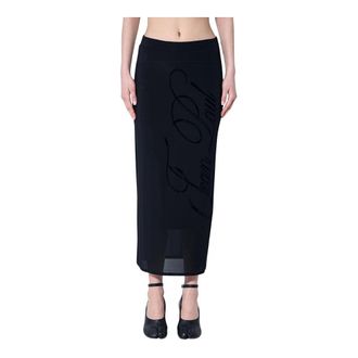 Jean Paul Gaultier Velvet-Flock Tattoo Mesh Midi-Rock - - Skirts - Damen - Schwarzk - XS