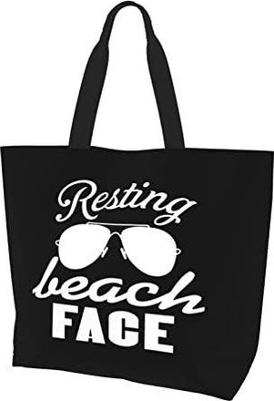 AOOEDM Sac &agrave; provisions r&eacute;utilisable en toile pour femmes avec visage de plage au repos