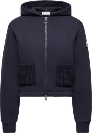 Moncler Femme, Sweatshirts et sweats &agrave; capuche, Bleu, Taille: 40 FR Knit Accent Cotton Zip-Up Sweat &agrave; capuche