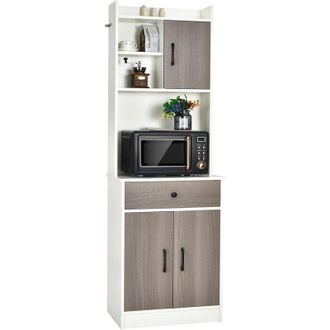 Costway Buffet de Cuisine Meuble Cuisine Rangement avec 3 Portes et 1 Niche de Rangement, Passe-C&acirc;ble 60 x 40 x 180 cm Blanc - Costway