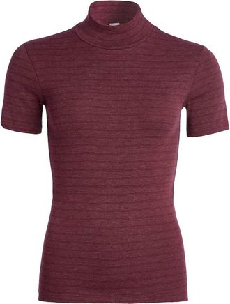CON-TA Thermo Kurzarm Shirt mit Stehkragen, geringeltes Damen T-Shirt mit natürlicher Baumwolle, wärmeisolierende Unterwäsche, Damenbekleidung, Bordeaux Geri