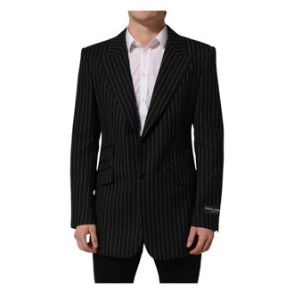 Dolce & Gabbana Blazer en laine &agrave; rayures gris fonc&eacute; - Homme - Costumes - Noir - Taille: 2XL