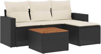 vidaXL Vidaxl - Salon de jardin 5 pcs avec coussins noir r&eacute;sine tress&eacute;e