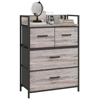 HOMCOM Commode Chambre Meuble de Rangement Commode 4 tiroirs en Tissu Pliables et Amovibles avec étagère Ouverte et Cadre en métal, chiffonnier pour Salon, C