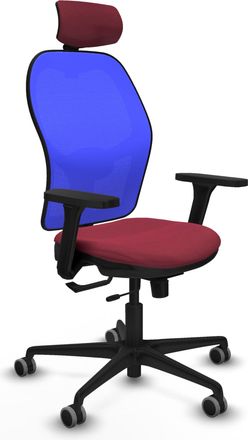 Piqueras y Crespo Ergonomischer Stuhl f&uuml;r die Arbeit zu Hause mit 3D-Armen, h&ouml;henverstellbare Lendenwirbelst&uuml;tze und h&ouml;henverstellbares Kopfteil, Blau/Kastanienbraun