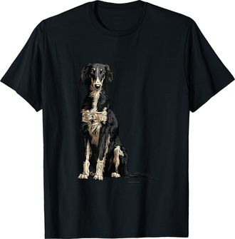 Whyitsme Design Schwarz-Wei&szlig;-Saluki-Hunde-Illustration T-Shirt