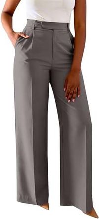 Generic Pantalon &agrave; jambe large pour femme - Taille haute - Coupe droite - Pantalon l&eacute;ger et intelligent - Pantalon de travail d&eacute;contract&eacute; - Pantalon drap&eacute; pou