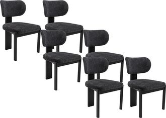 Vente-Unique Stuhl 6er-Set - Boucl&eacute;-Stoff & Kautschukholz - Schwarz - WILANA