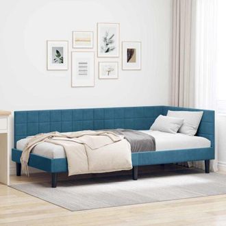 vidaXL Eckbettgestell mit Kopfteil Blau 100 x 200 cm Samt vidaXL