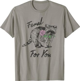 Trendy Apparel Valentines Day Feral for You Rose & Raccoon T-Shirt