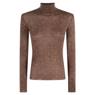 Paco Rabanne Brauner hoher Kragen Langarm-Strickjacke - - Knitwear - Damen - Braun - M