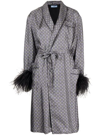 Prada cardigan en soie &agrave; d&eacute;tails de plumes - Multicolore